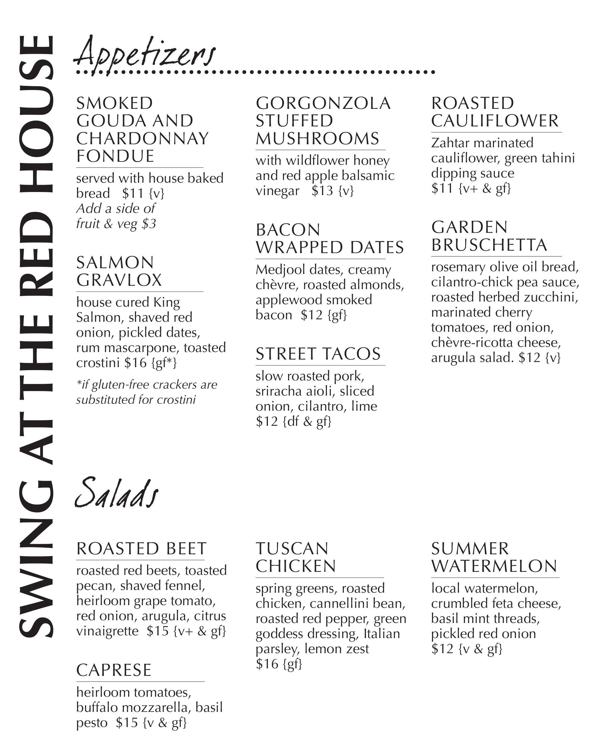 Menu – Swing at the Red House!